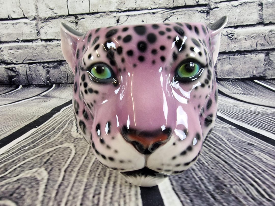 Artistic Ceramic Vase/sugar Pot Pink Cheetah Head New 25 X 28 Cm - Etsy