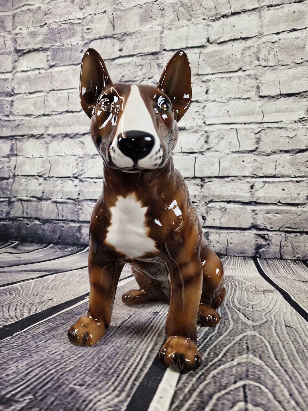 Bull Terrier Dog Brindle Life Size Artistic Ceramic Figure 40x45cm New ...