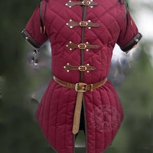Medieval Padded Doublet Gambeson Cotton Fabric Brown Leather Trim - Etsy