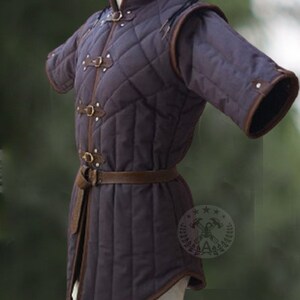 Medieval Padded Doublet Gambeson Cotton Fabric Brown Leather Trim - Etsy