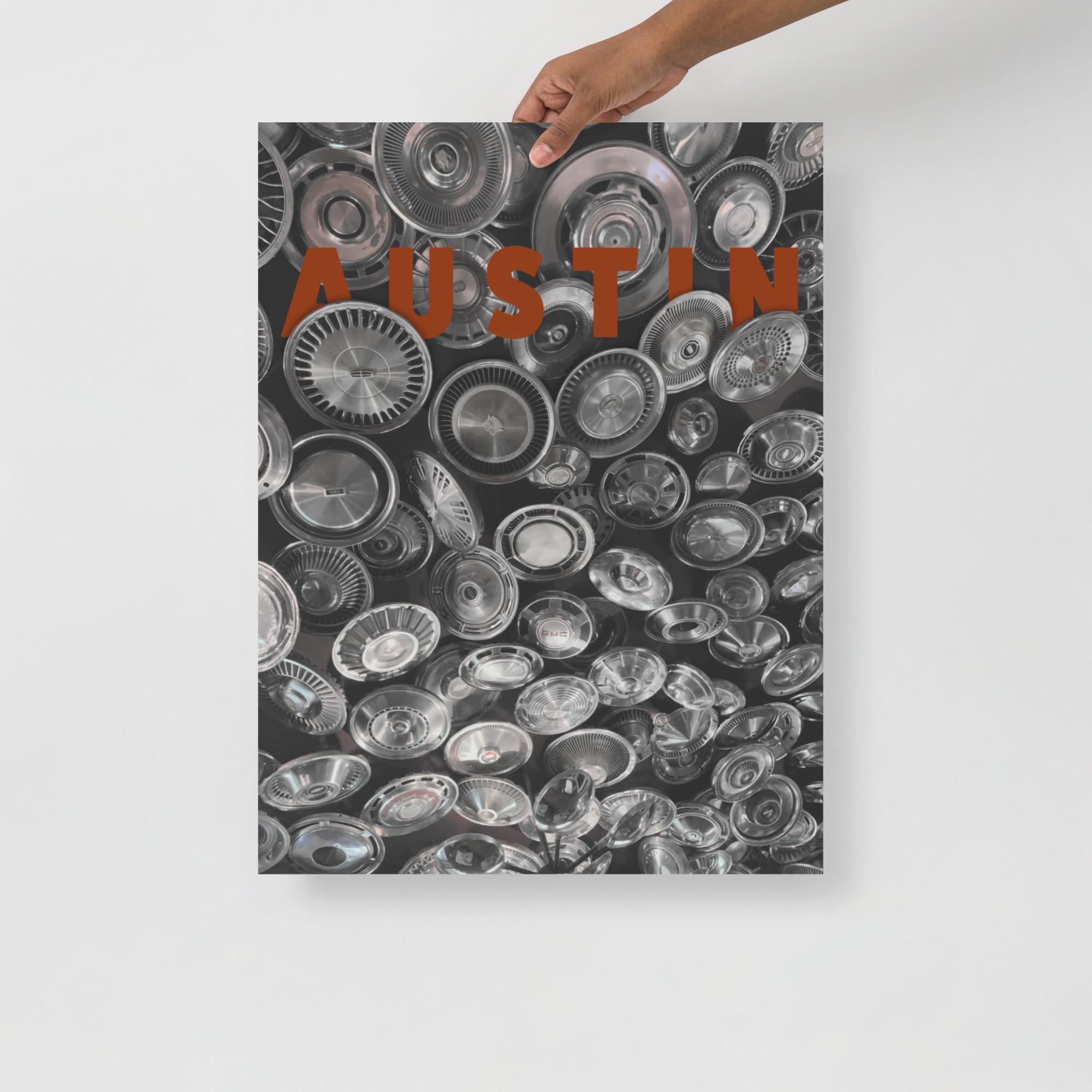 Austin Texas Art Print: Retro Hubcap Wall Decor (18x24) - Etsy