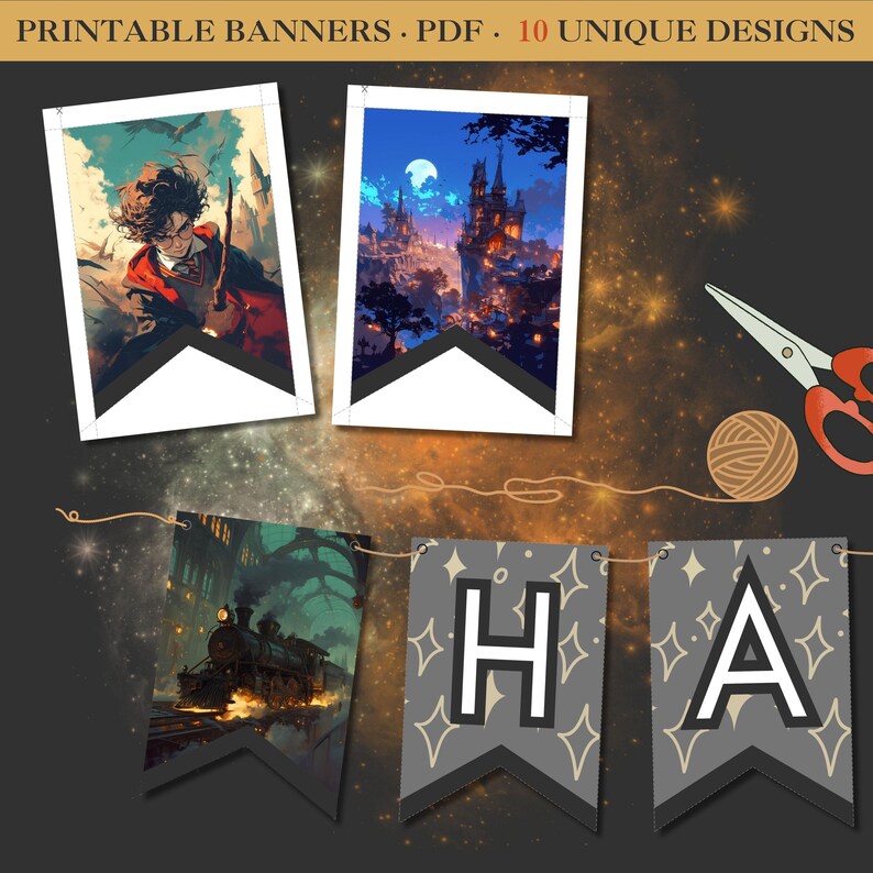 Printable Digital Wizard Theme Banner, Party Banner, Halloween, Party ...