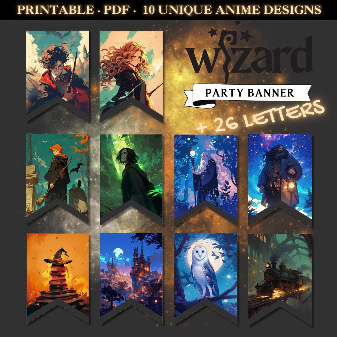 Printable Digital Wizard Theme Banner, Party Banner, Halloween, Party ...