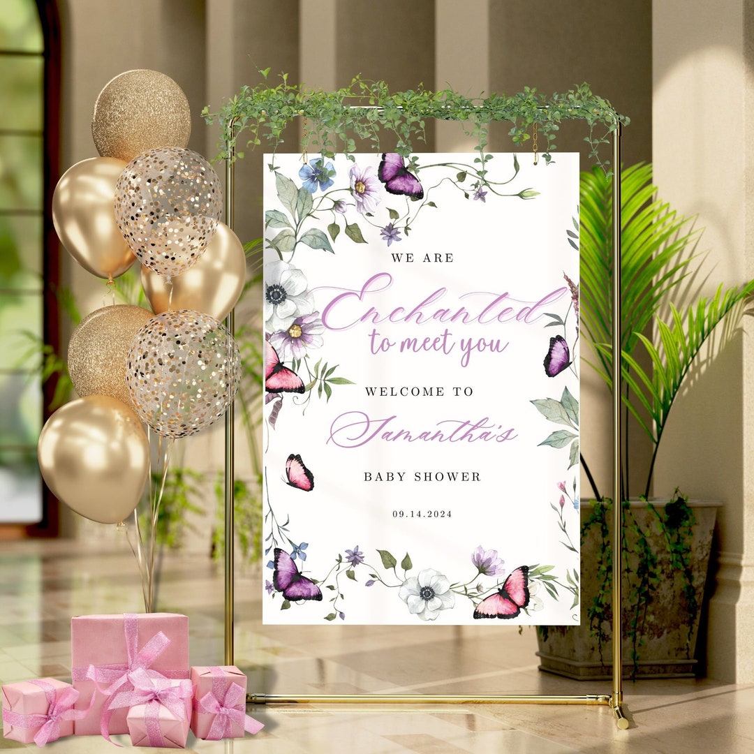 Enchanted to Meet You Baby Shower Welcome Sign, Enchanted Garden Floral ...