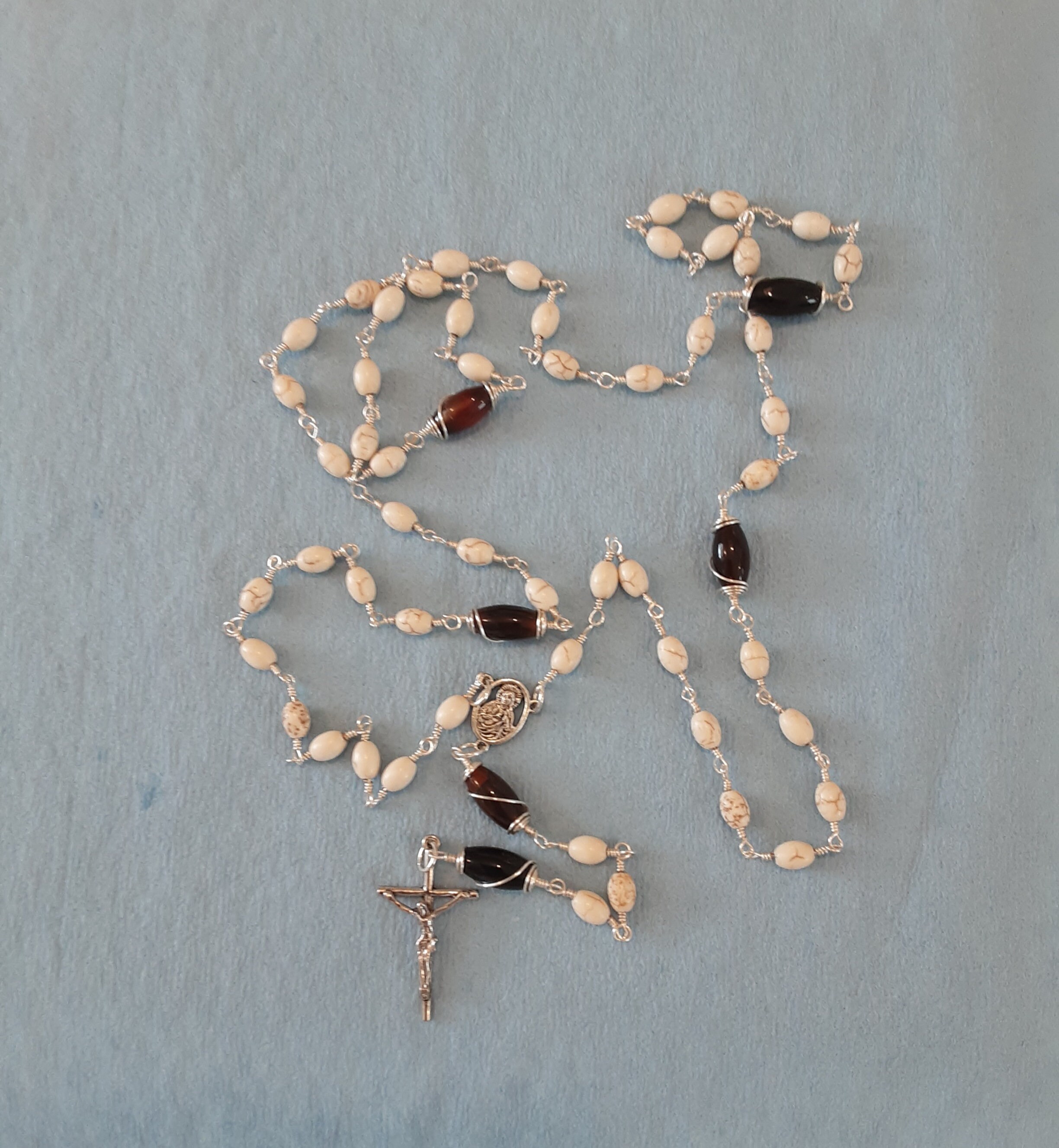 Black Stone Wire Wrapped and White River Shell Rosary - Etsy