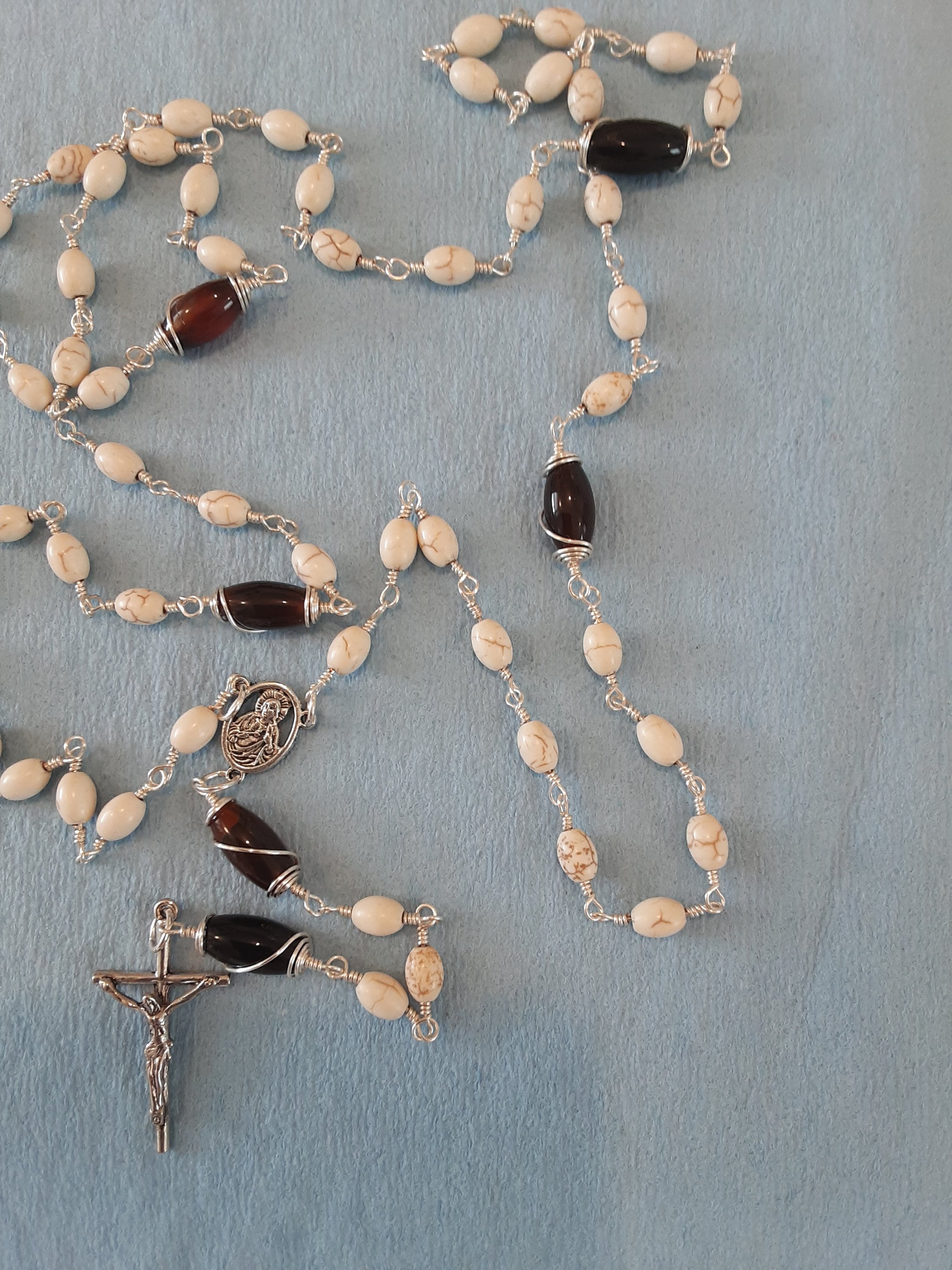 Black Stone Wire Wrapped and White River Shell Rosary - Etsy