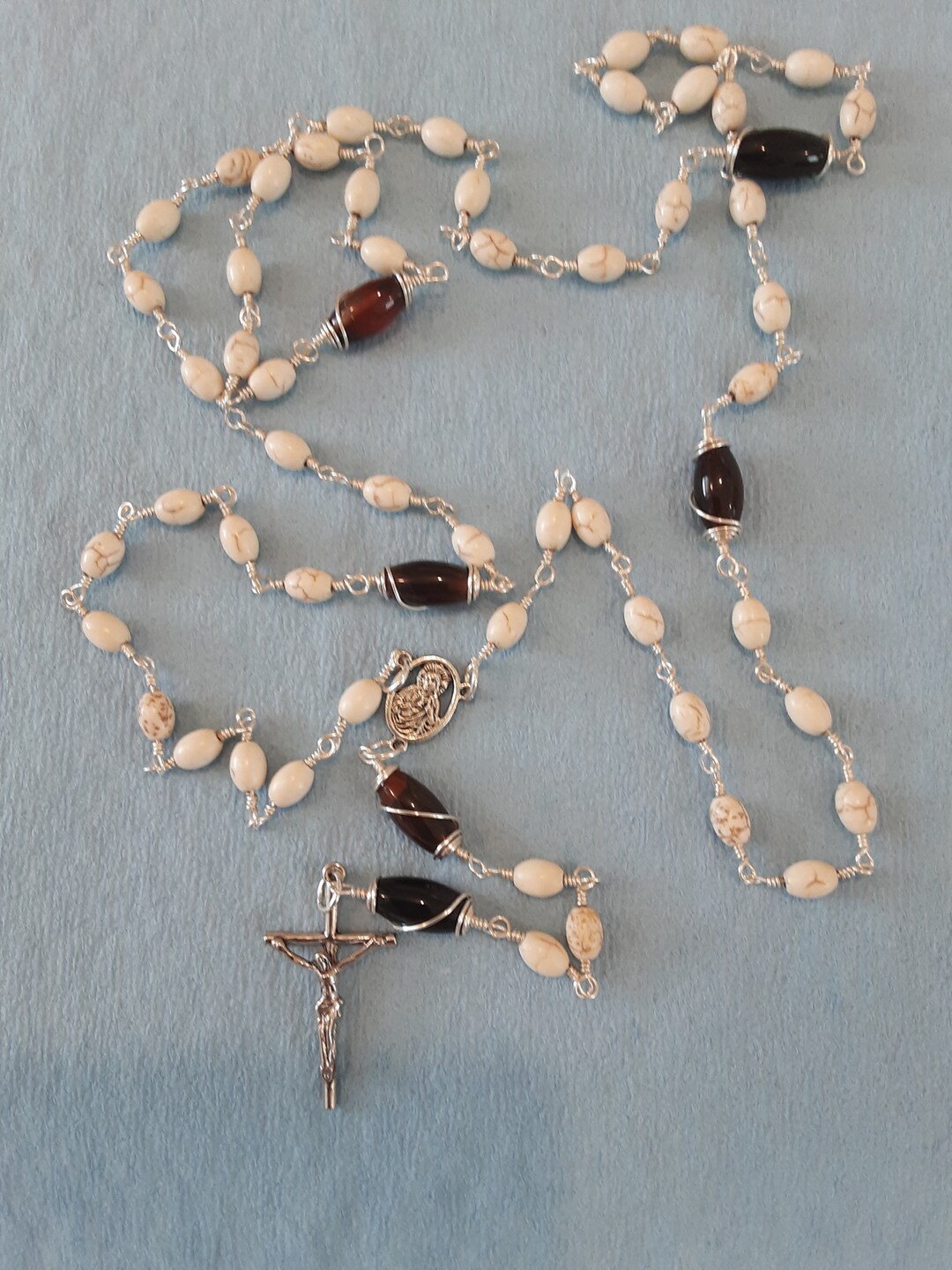 Black Stone Wire Wrapped and White River Shell Rosary - Etsy