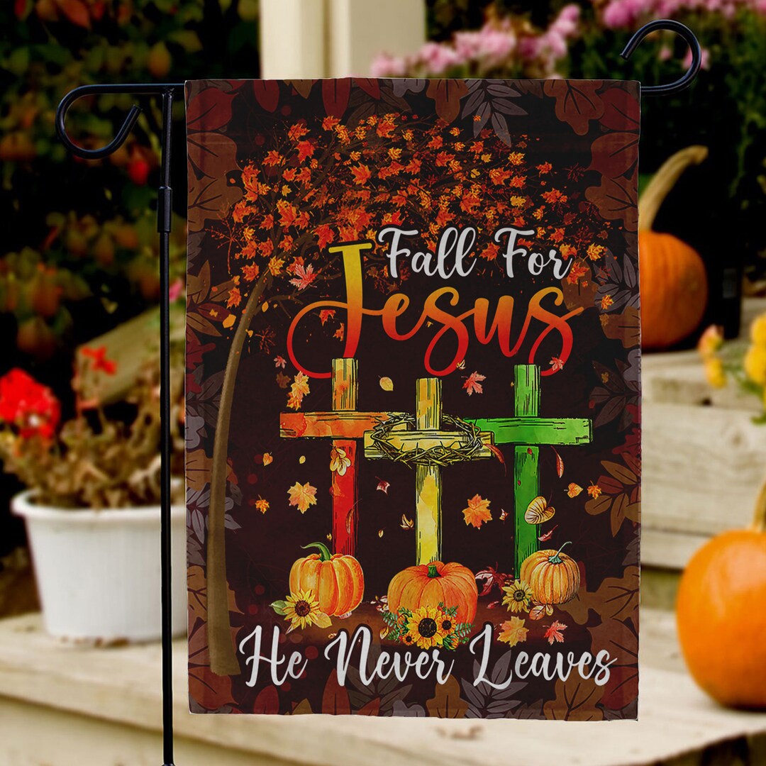 Autumn Cross and Pumpkin Flag, Christian Harvest Blessings Flag, Give ...