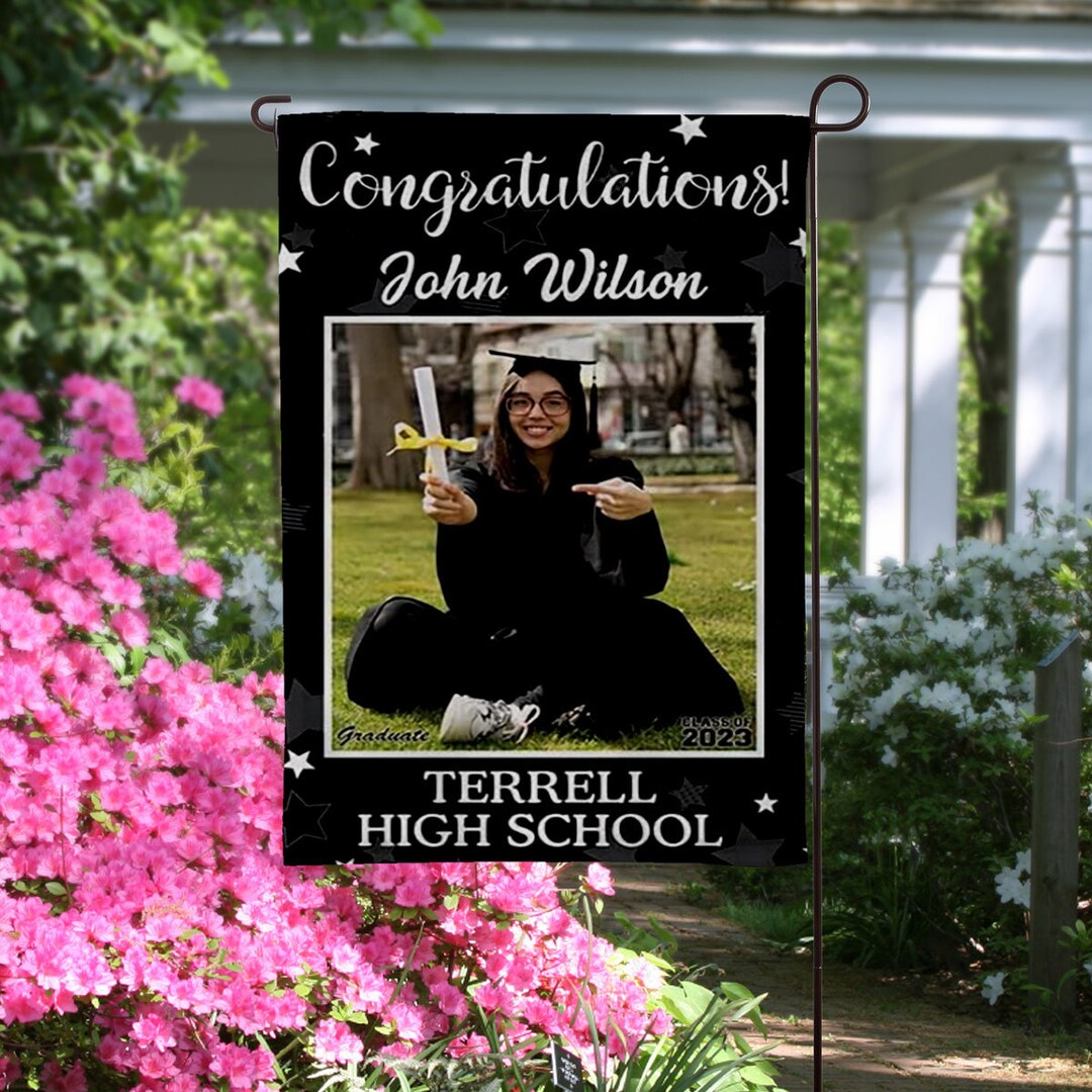 Black Themed Custom Photo Graduation Flag, Custom Photo Senior 2024 ...