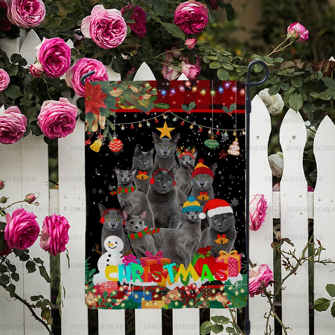 Russian Blue Christmas Tree Flag, Cozy Winter Cats Flag, Feline Santa ...