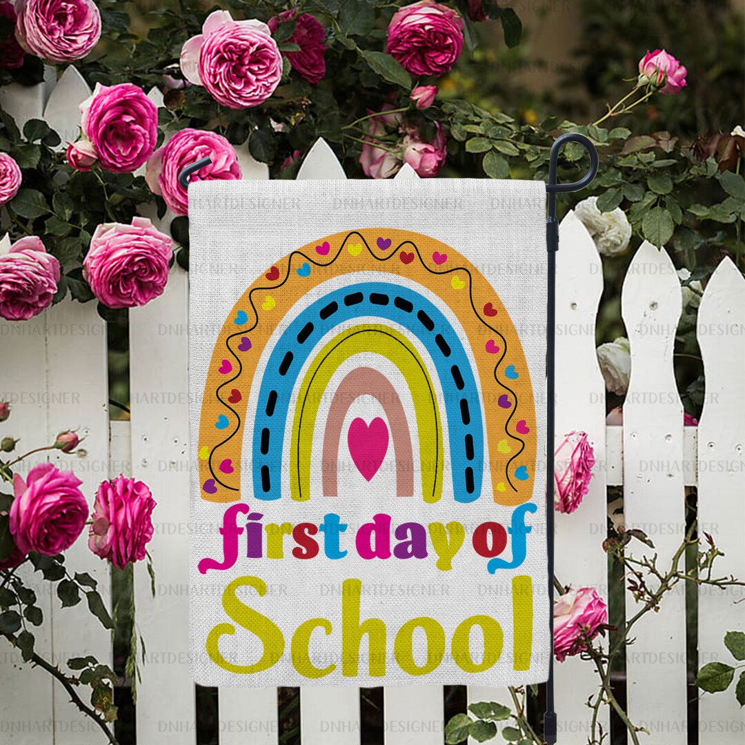Corlorful Rainbow Back to School Flag, First Day of School Welcome Flag ...
