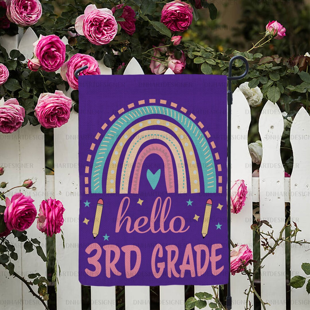 Welcome Grade 3 Student Garden Flag, Hello 3rd Grade Rainbow Flag ...
