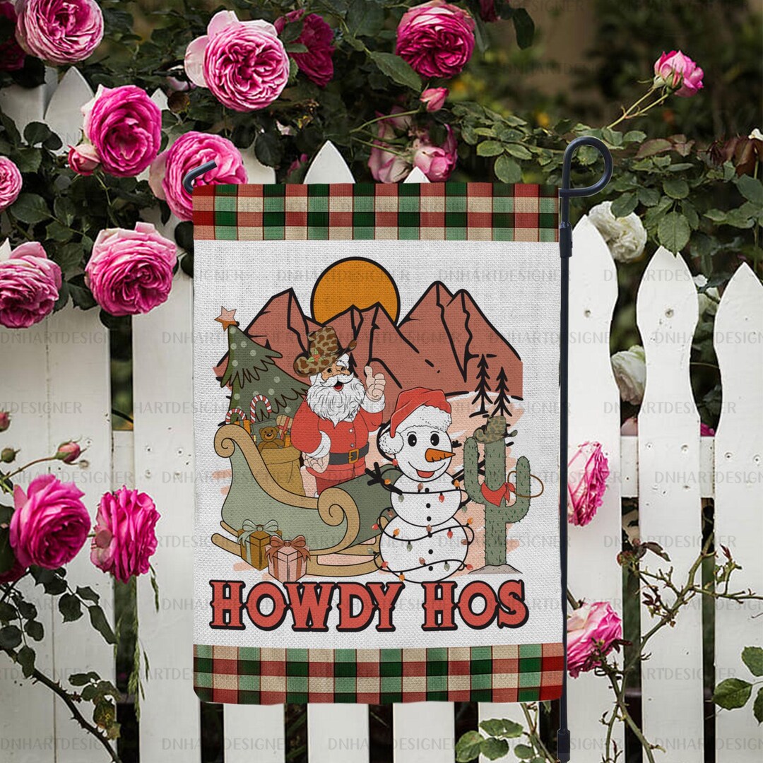 Santa Howdy Hos Western Flag, Western Santa Sleigh Snowman Flag, Howdy ...