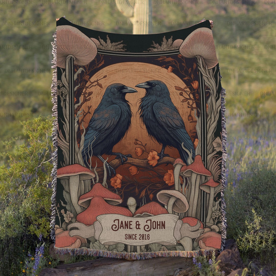 Crowcore Wedding Cottagecore Custom Blanket, Ravens Mushroom With Name ...