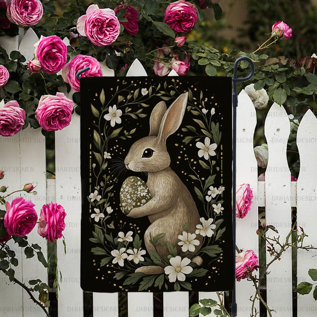 Gothic Easter Egg Bunny Flag, Dark Academia Bunny Flag, Wildflower ...