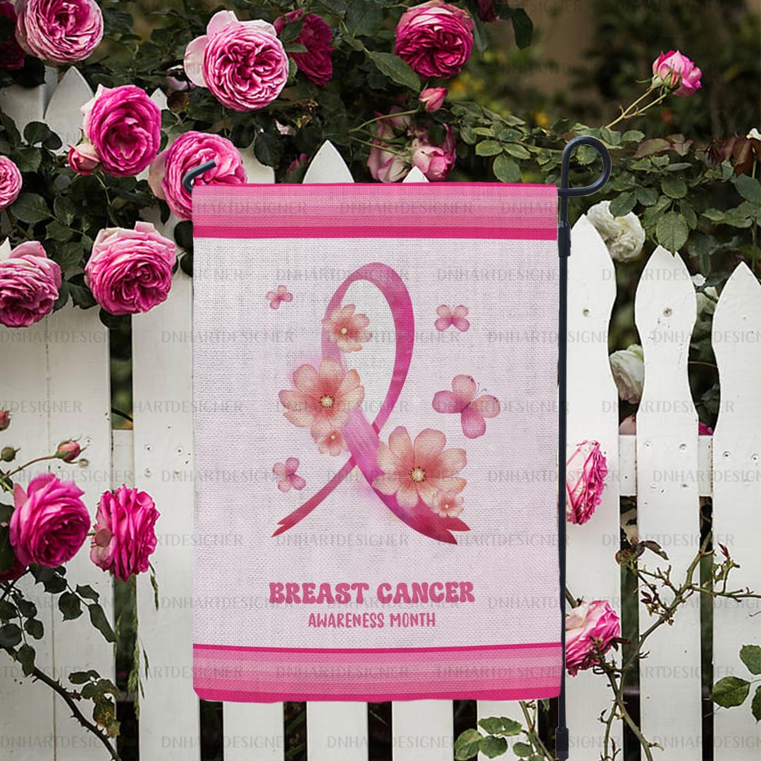 Floral Pink Ribbon Breast Cancer Flag, Recovery Support Cancer for ...