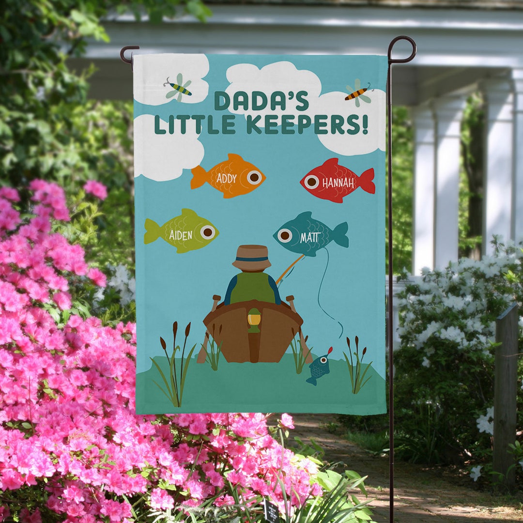 Custom Dada's Little Keepers Flag, Grandpa Fishing Garden Flag, Flag ...