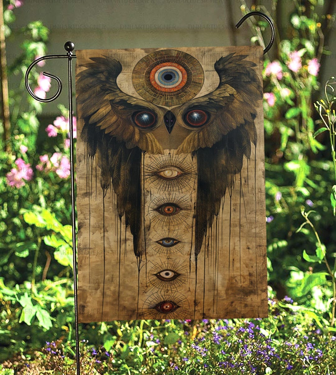 Owl Evil Eyes Indigenous Yard Flag, Vintage Indigenous Eyes Flag ...