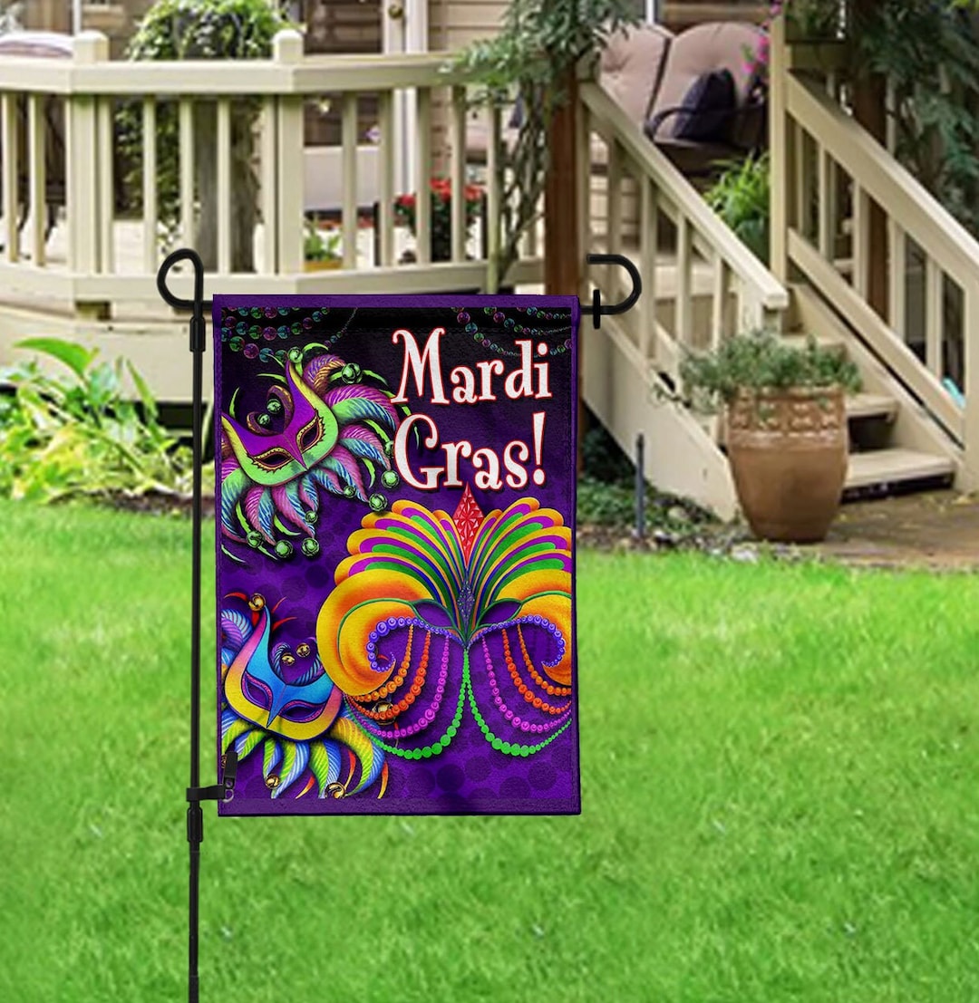 Mardi Gras Parade Flag, Mardi Gras Garden Flag, Festive Mardi Gras Mask ...