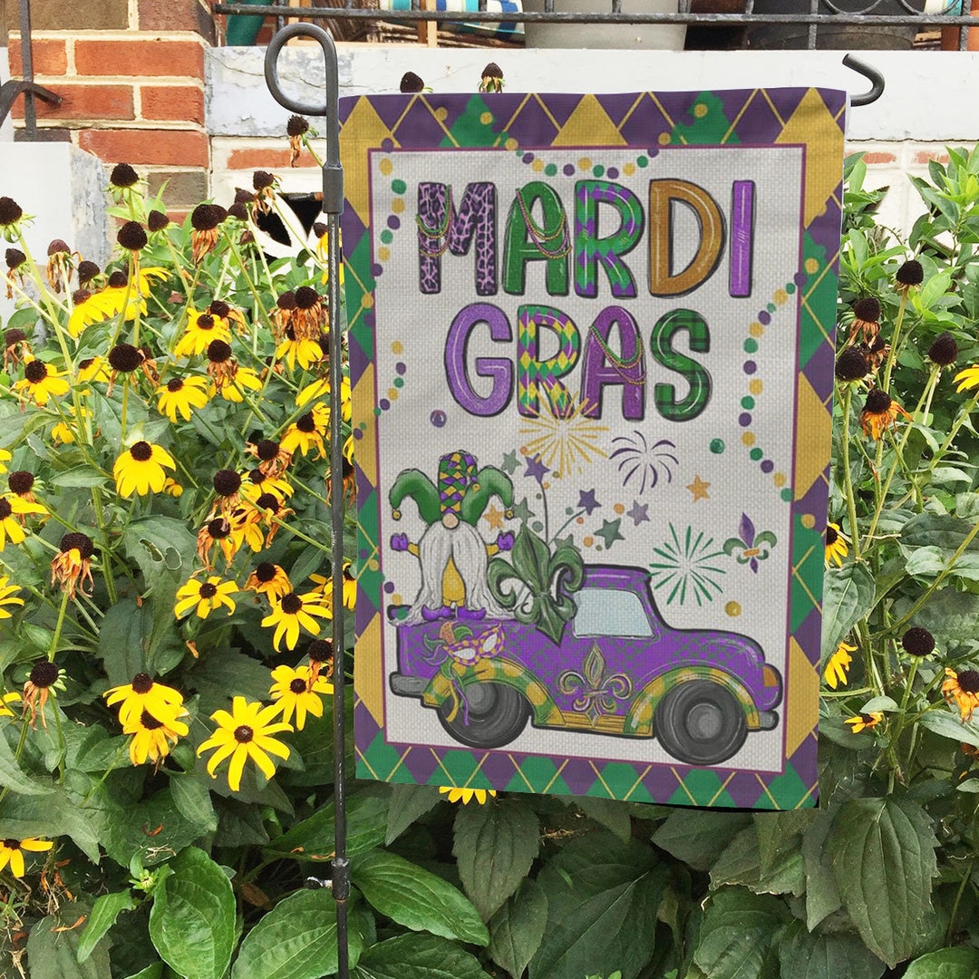 Mardi Gras Gnomes Flag, Mardi Gras Welcome Flags, Spring Garden Flag ...