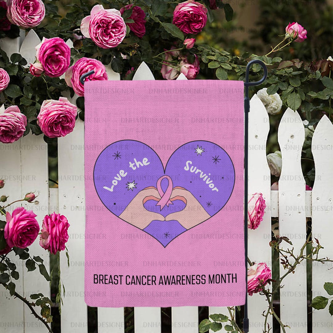 Love the Survivor of Breast Cancer Flag, Breast Cancer Heart Ribbon ...