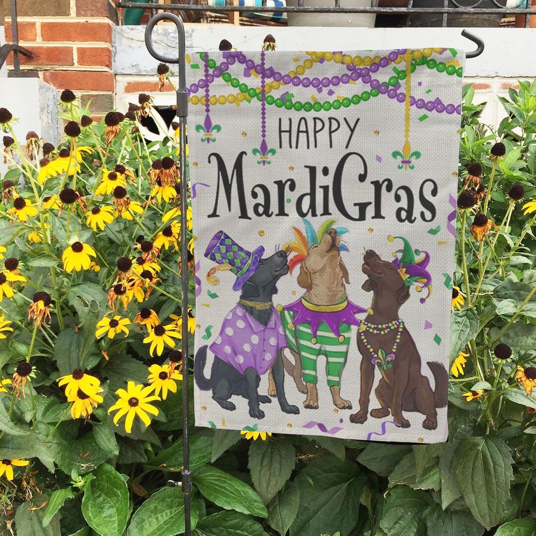 Happy Mardi Gras Dog Flag, Cute Mardi Gras Flag, Dog in A Jester Hat ...