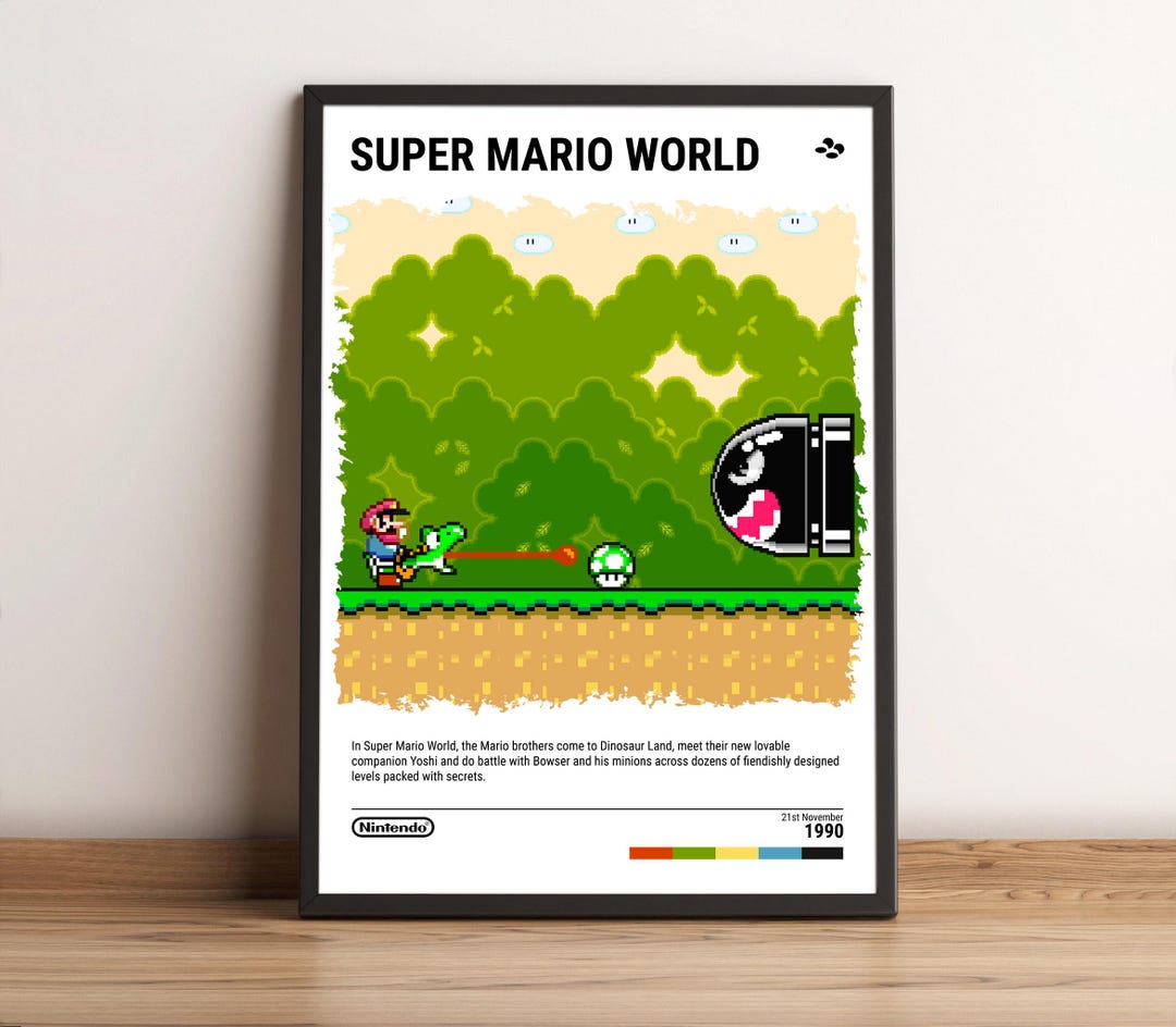 Super Mario World (1990) SNES Poster - Video Game Art Print - Gaming ...