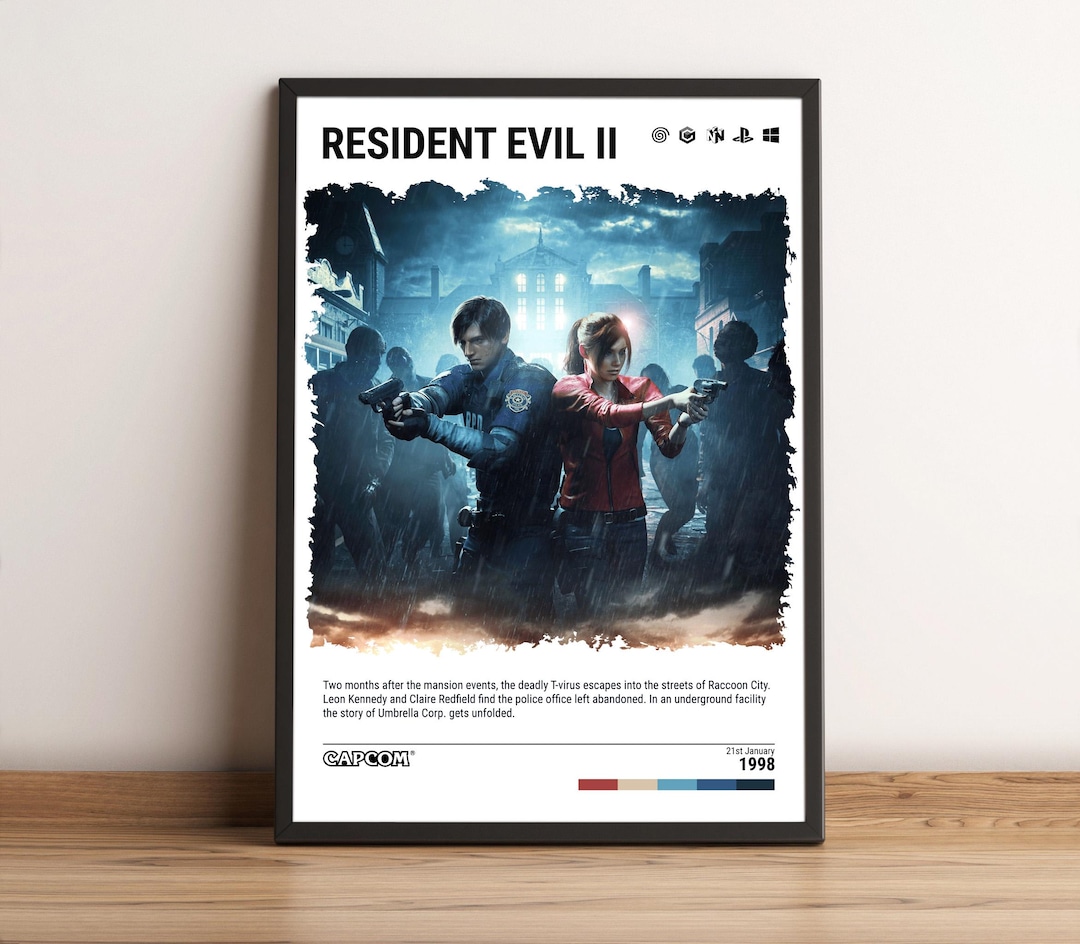 Resident Evil 2 (1998) Poster - Video Game Wall Art Print - Gaming Gift ...