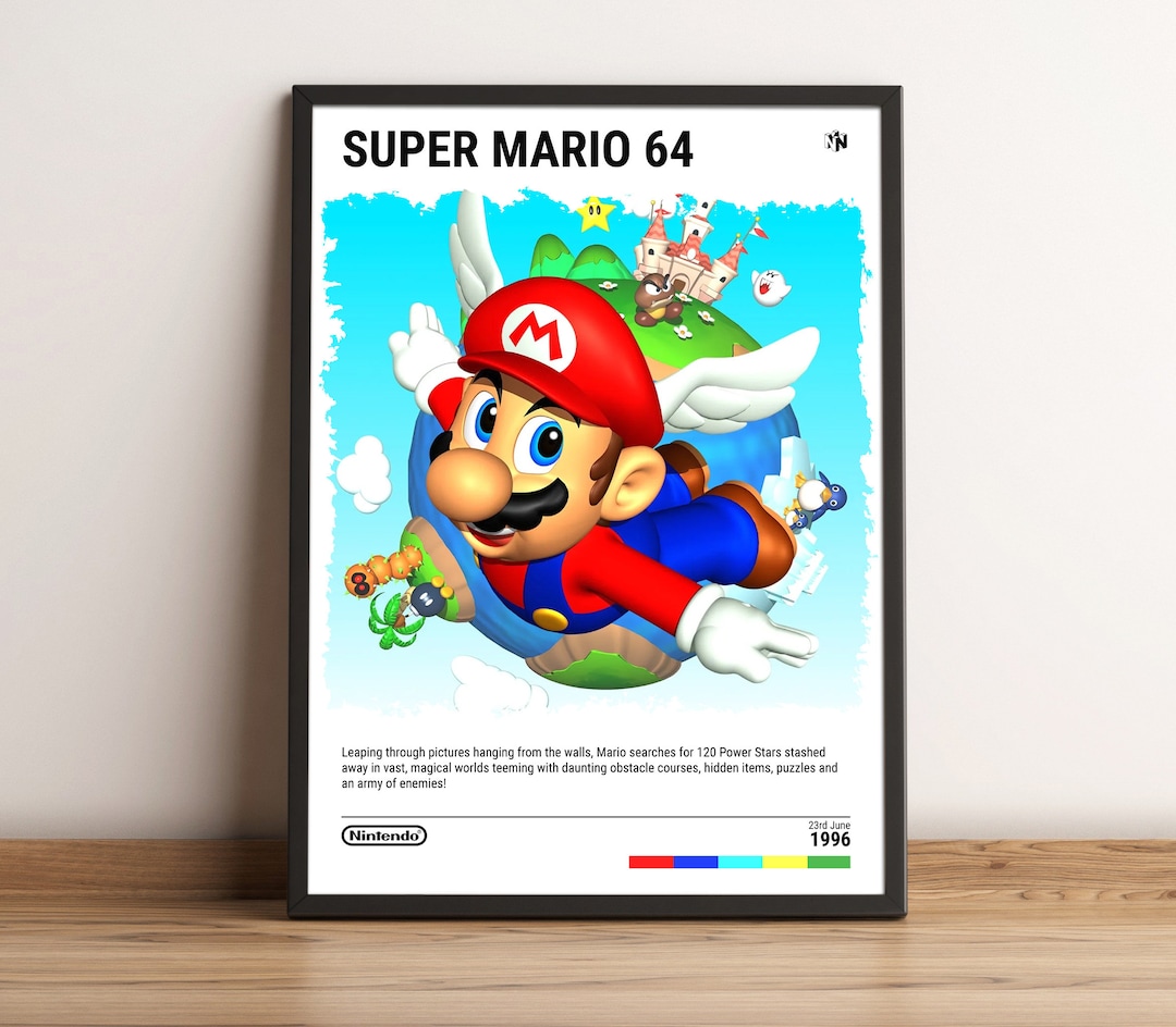 Super Mario 64 1996 N64 Poster Video Game Art Print Gaming Gift A5-A4 ...