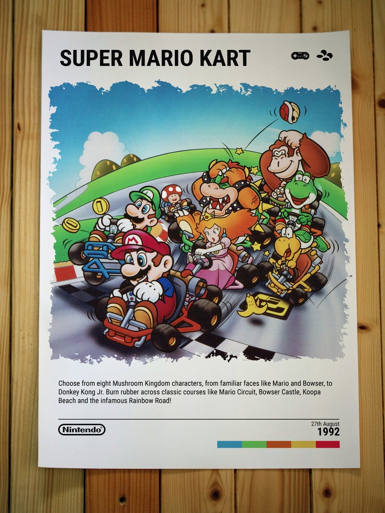 Super Mario Kart 1992 SNES Poster Video Game Art Print - Etsy