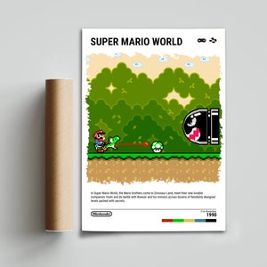 Super Mario World 1990 SNES Poster Video Game Art Print Gaming Gift A5 ...