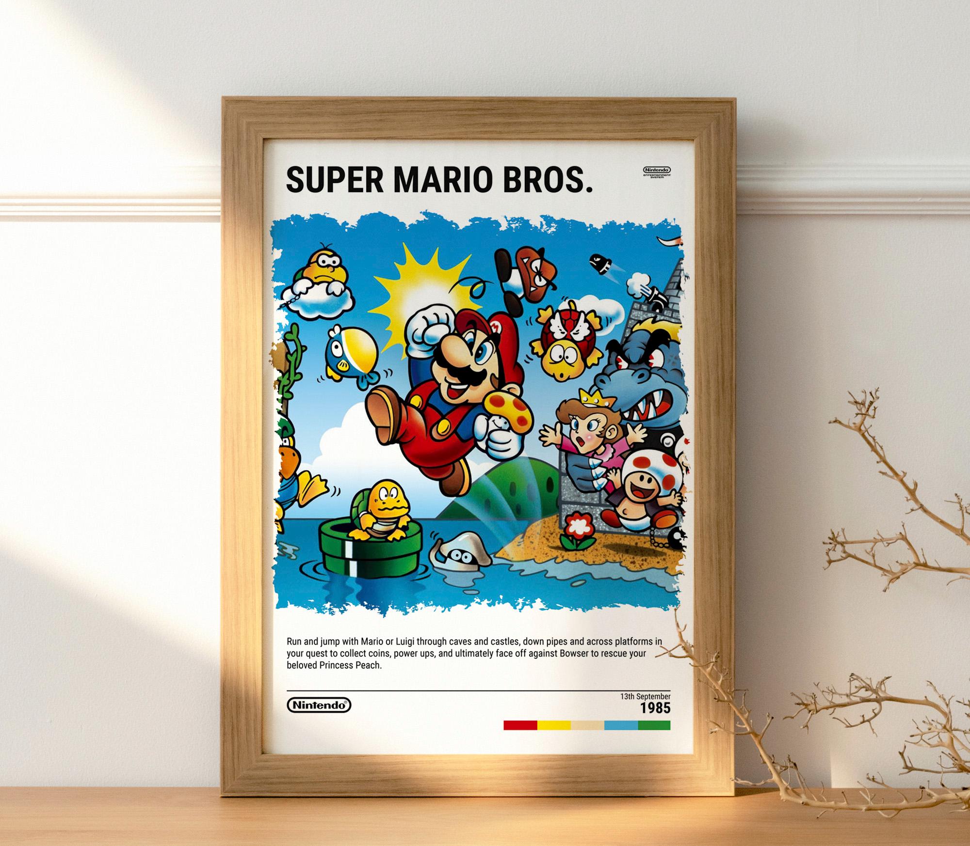Super Mario Bros. (1985) NES Poster - Video Game Art Print - Retro ...