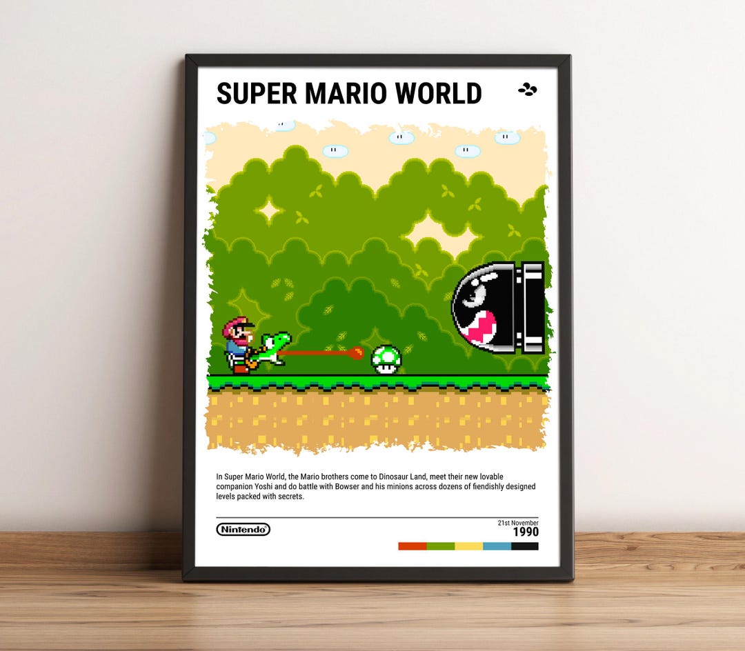 Super Mario World (1990) SNES Poster - Video Game Art Print - Gaming ...