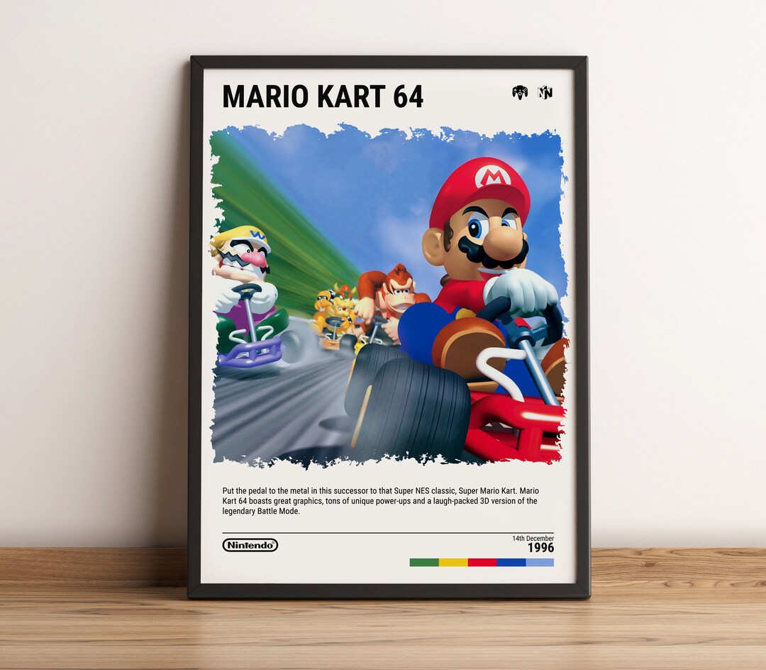 Mario Kart 64 1996 N64 Poster Video Game Art Print Gaming Gift A5-A4-A3 ...