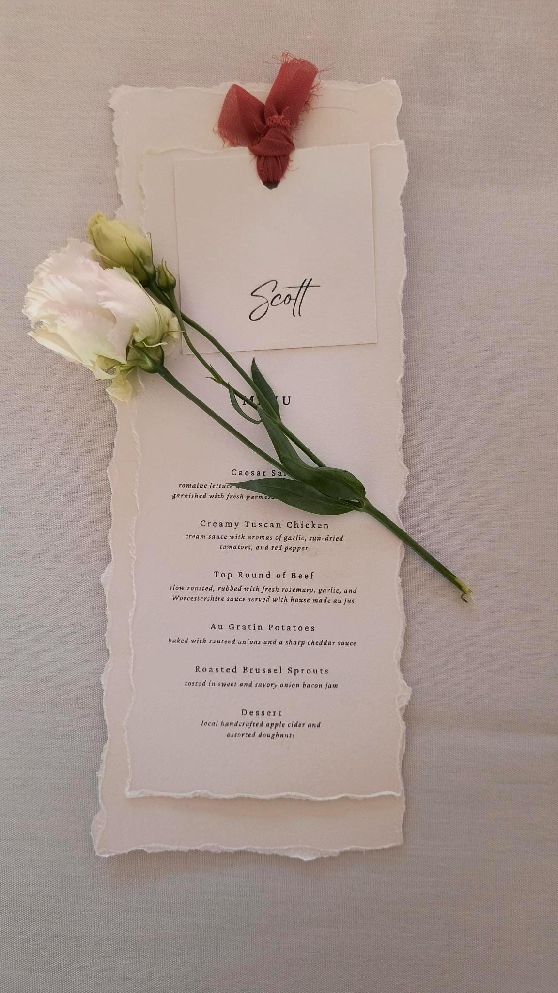 Deckled Edge Wedding Menu With Name Place Card | Elegant Menu With ...