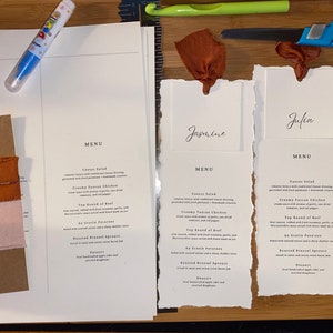 Deckled Edge Wedding Menu With Name Place Card | Elegant Menu With ...