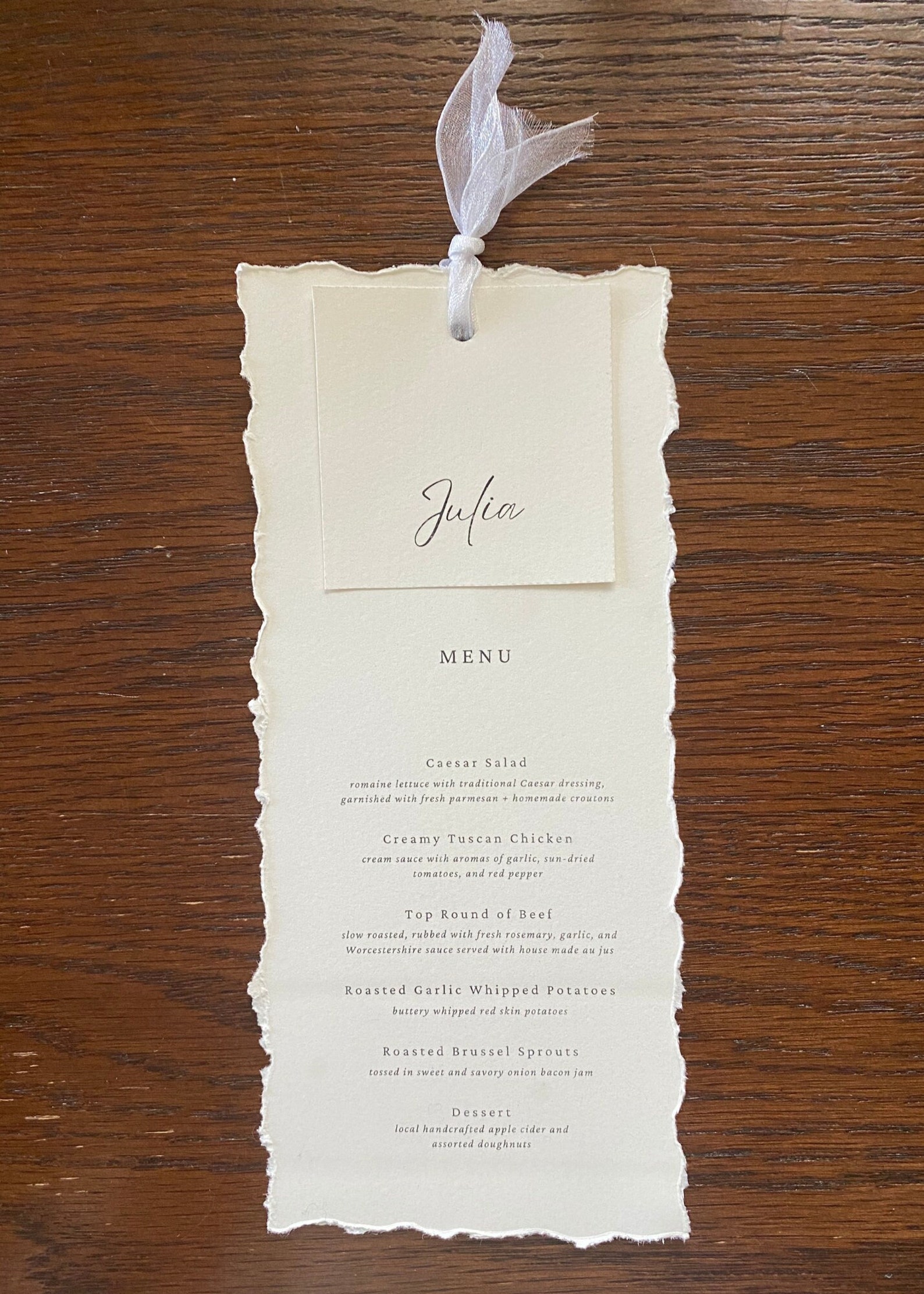 Deckled Edge Wedding Menu With Name Place Card | Elegant Menu With ...