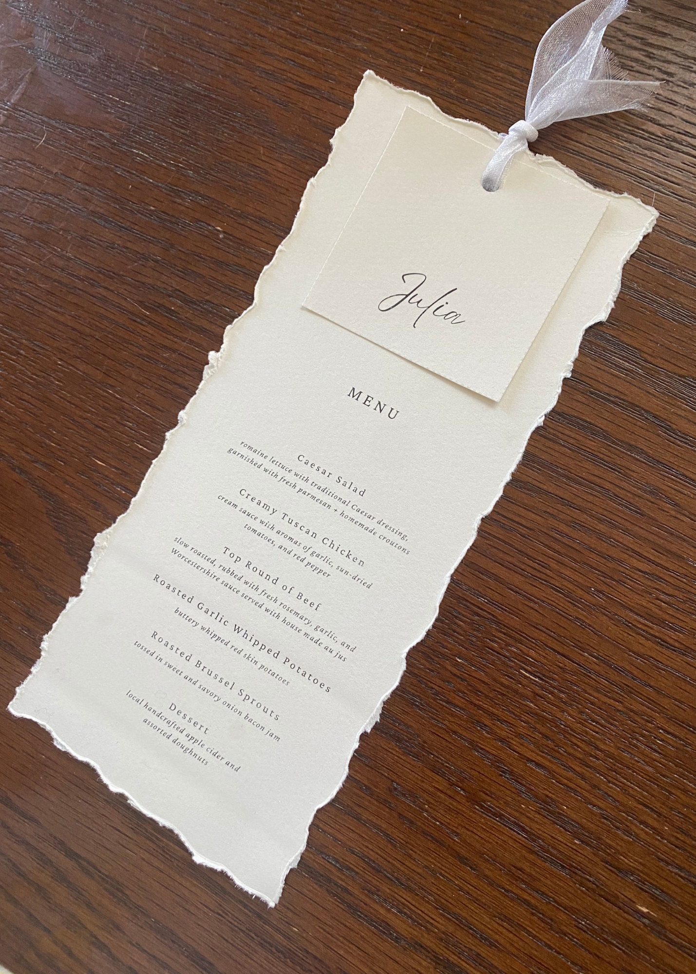 Deckled Edge Wedding Menu With Name Place Card | Elegant Menu With ...