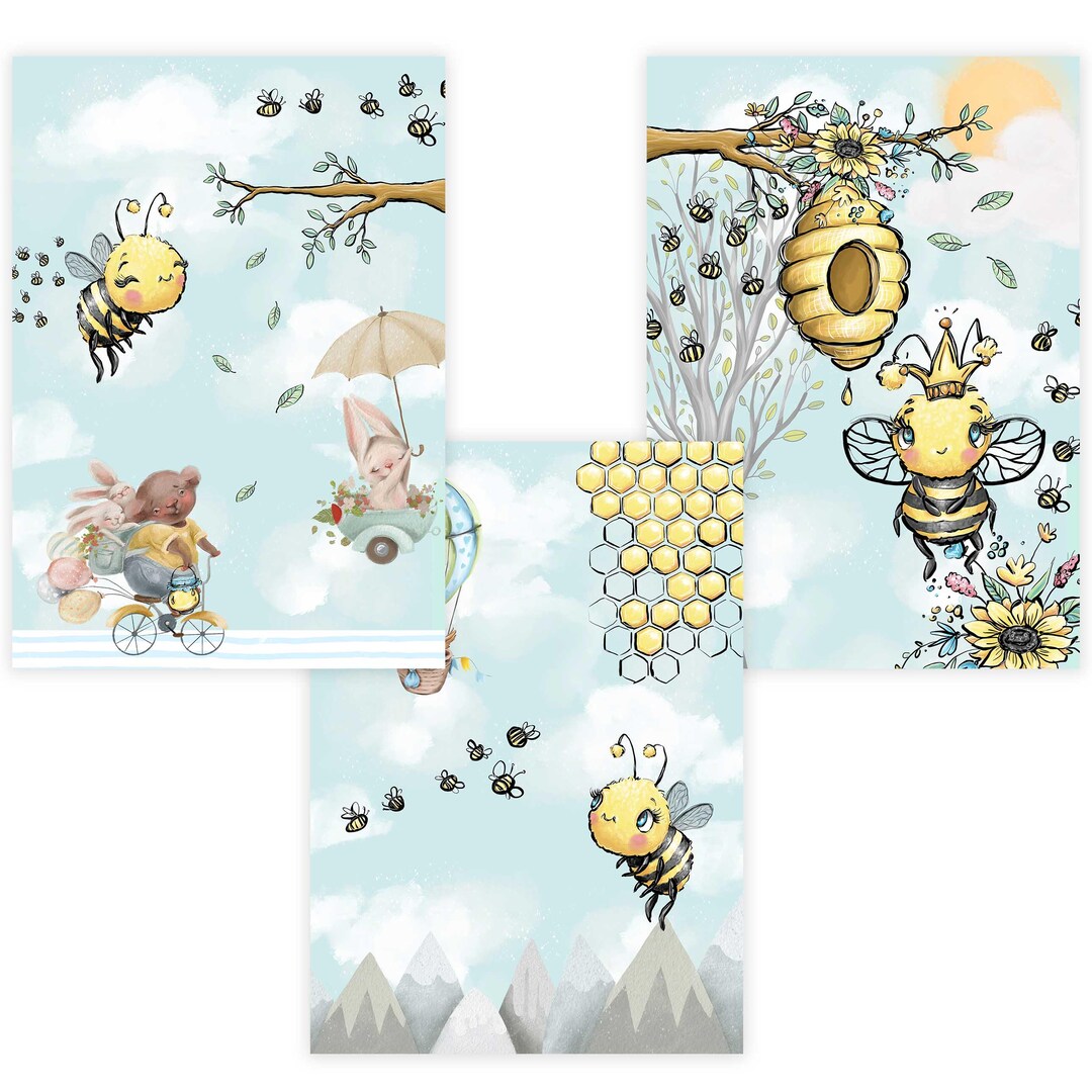 Children's Room Poster Set Premium P714 // Bees Wall Mural // Baby Room ...