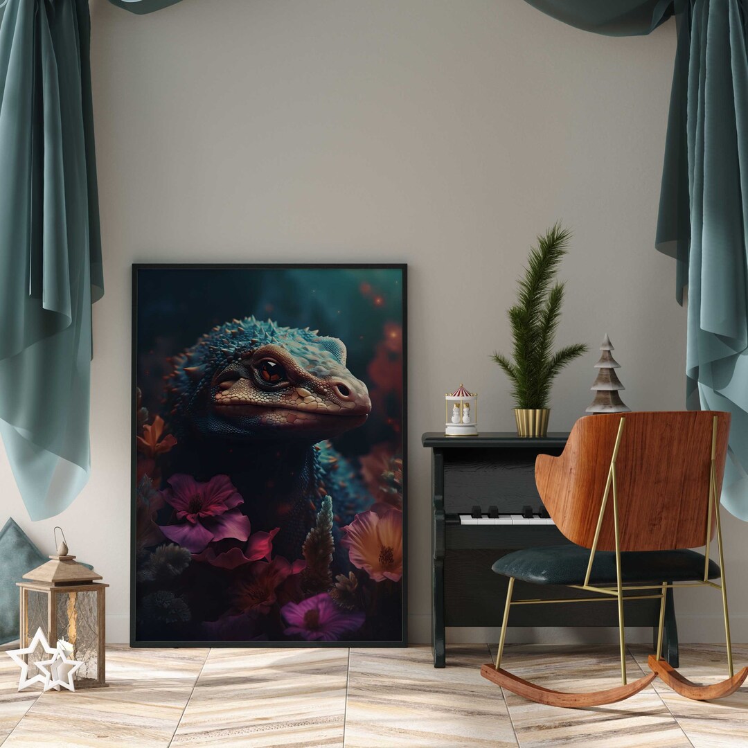 Salamander Portrait With Flowers Salamander Poster Premium AP3016 ...