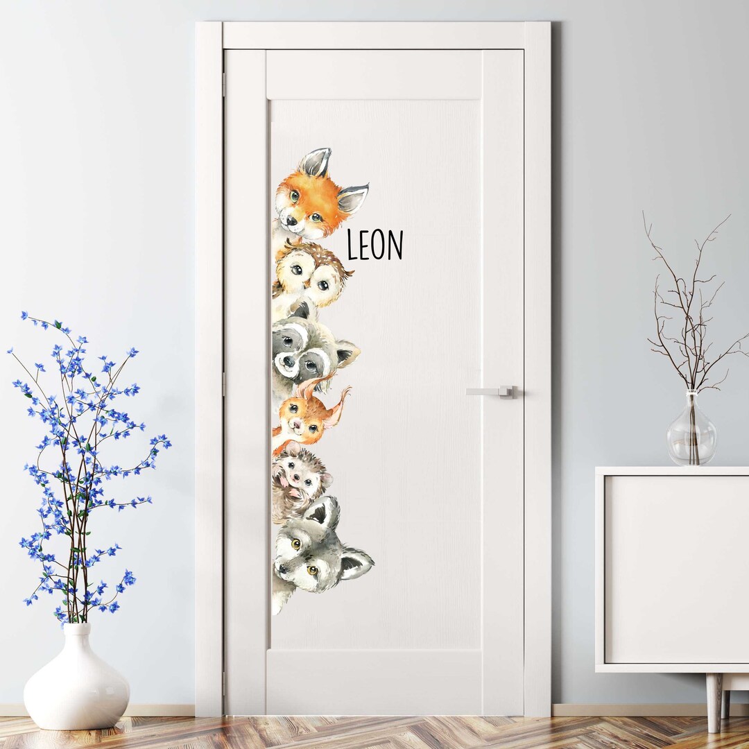 Door Sticker Nursery Baby Forest Animals Fox Owl Wolf Sticker Door ...