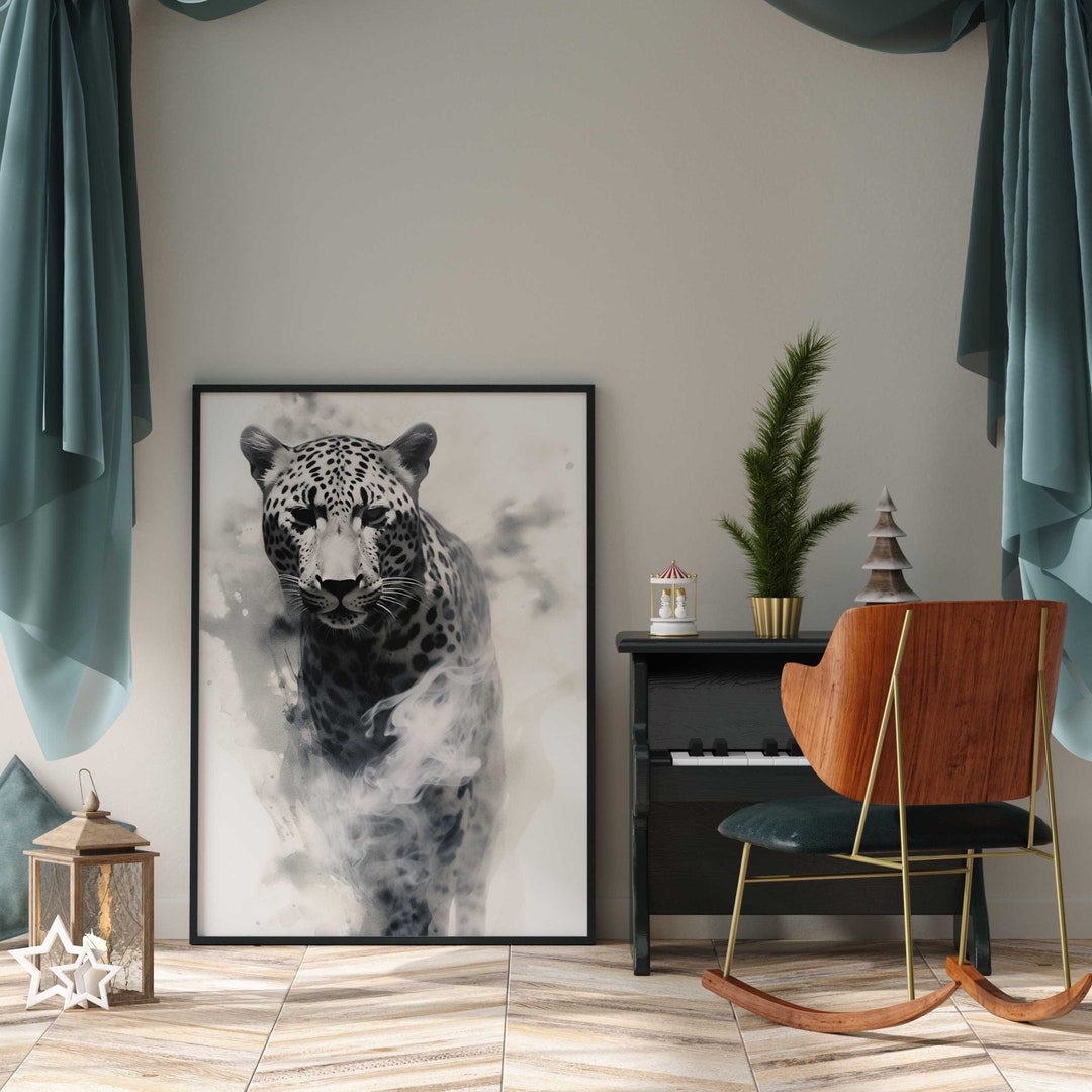 Leopard Portrait From Smoke Leopard Poster Premium AP3171 Animal Art ...