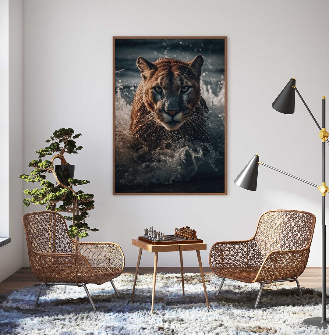 Puma Portrait in the Water Puma Poster Premium AP3034 Animal Art Mural ...
