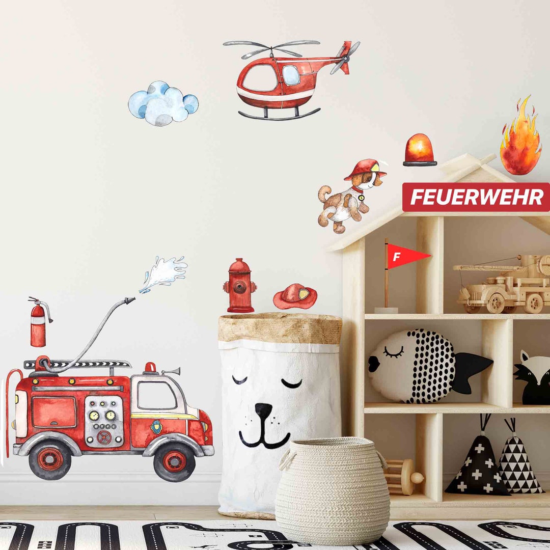 Wall Sticker Children's Room Fire Brigade V246 Baby Fire Engine Baby ...