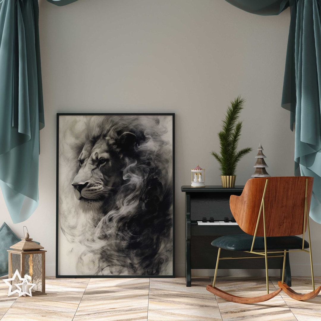 Lion Portrait From Smoke - Lion Poster Premium AP3172 - Animal Art ...