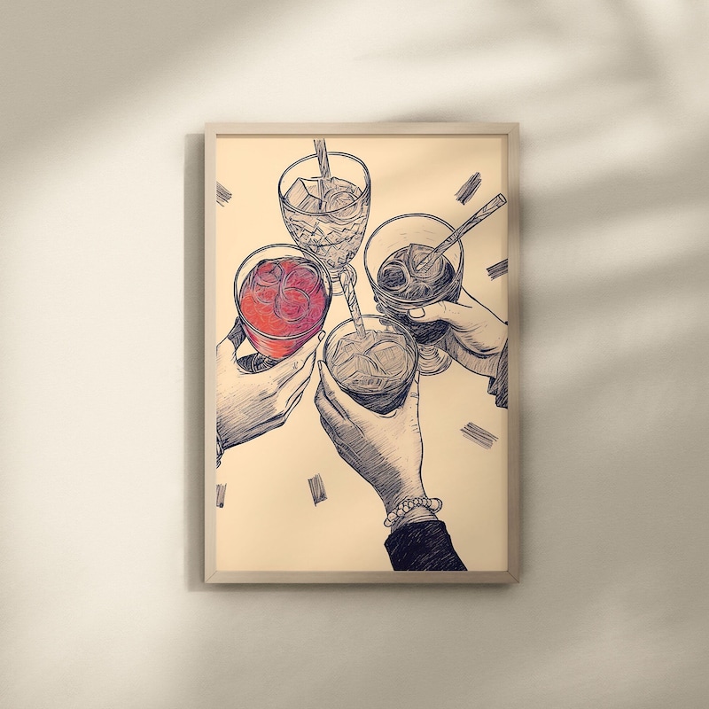 Cheers Drawing Wall Art - Etsy