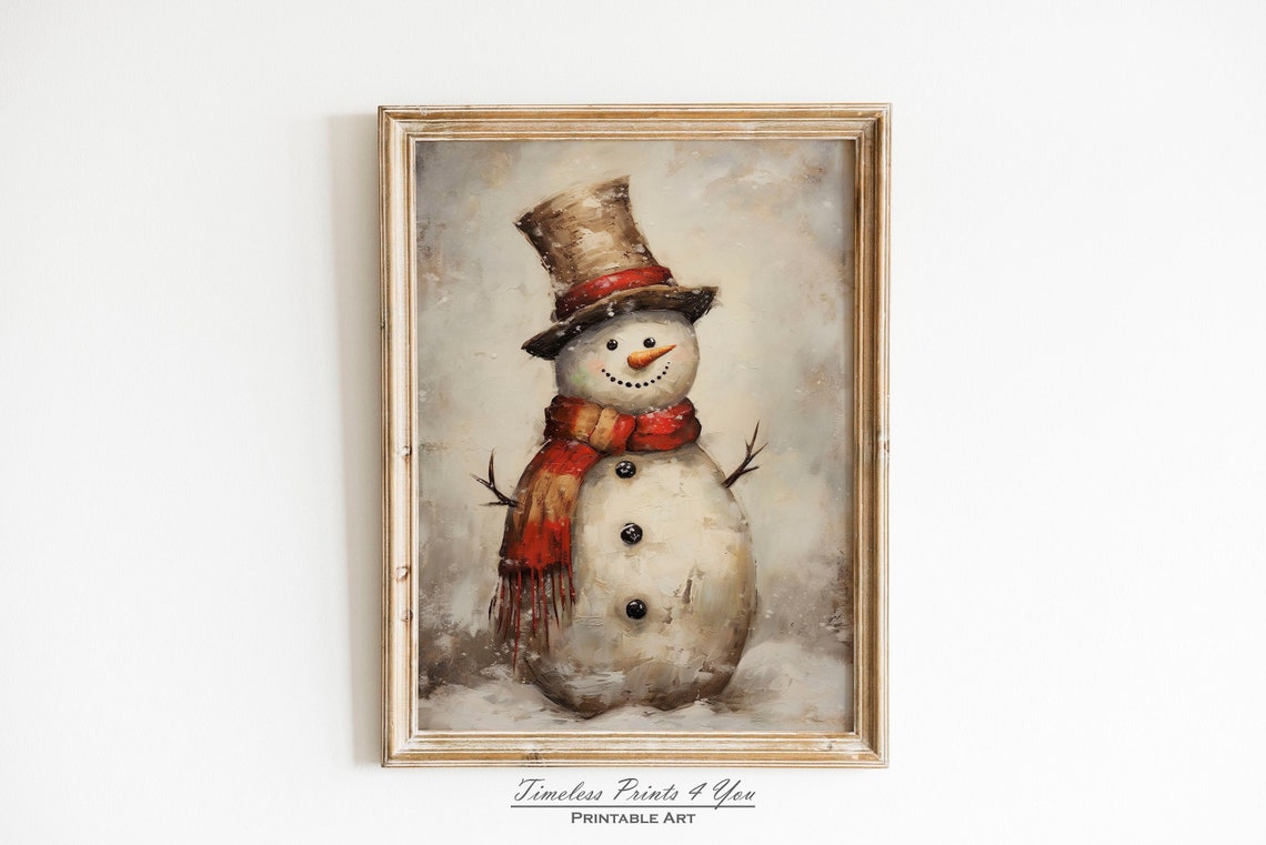 Snowman Wall Art, Snowman Art Print, Snowman Print, Rustic Snowman ...