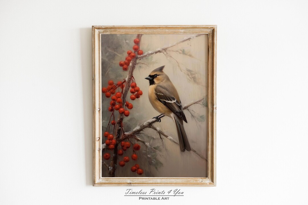 Bird in Tree Painting, Printable Art Vintage Bird, Bird Wall Art, Bird ...