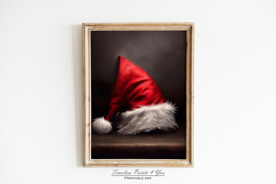 Santa Hat Printable, Santa Hat Print, Vintage Santa Print, Santa Wall ...