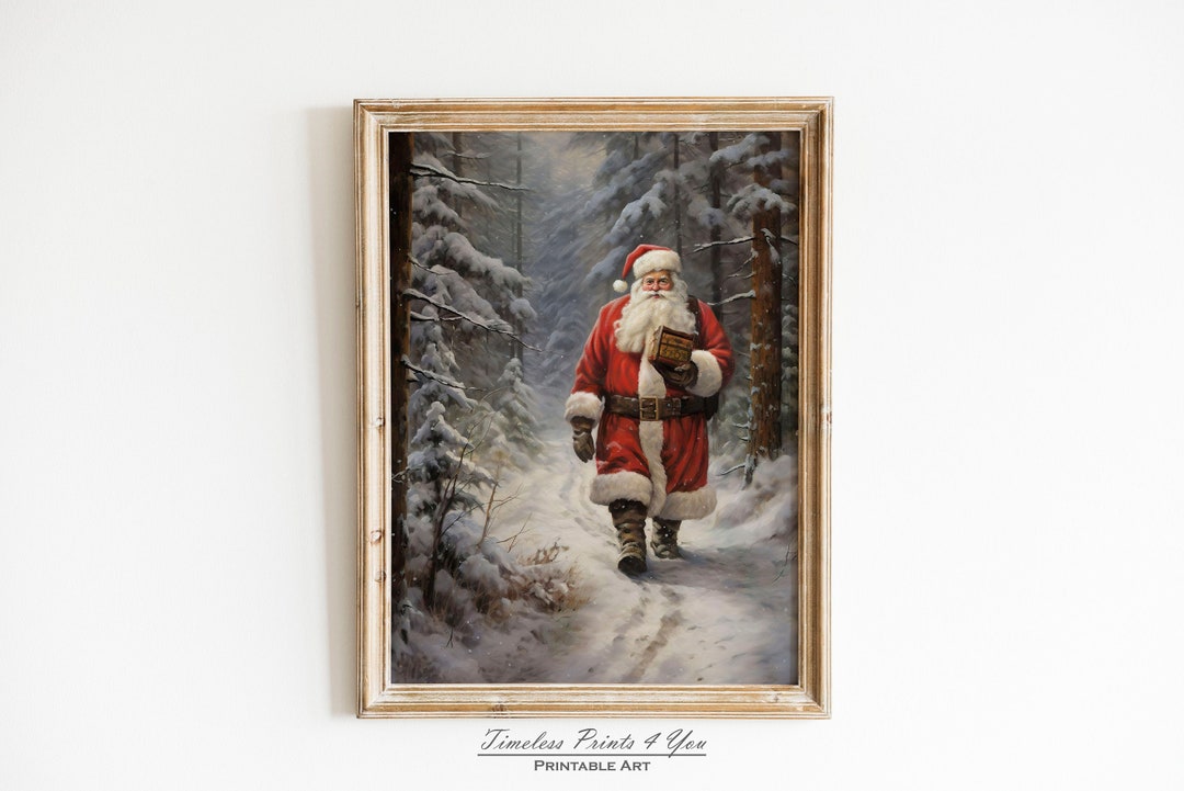 Vintage Santa Print, Santa Claus Print, Winter Scene Print, Vintage ...